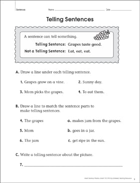 Telling Sentences Worksheets