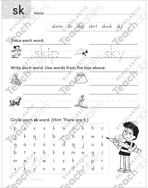 Consonant Blends (sk): Write-N-Seek Practice Page | Printable Word ...