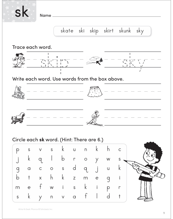 Consonant Blends (sk): Write-N-Seek Practice Page | Printable Word ...