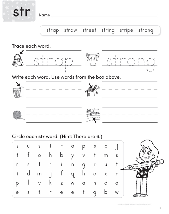 Consonant Blends (str): Write-N-Seek Practice Page | Printable Word ...