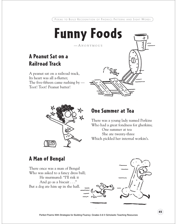 Funny Foods: Fluency-Building Poem | Printable Texts, Lesson Plans and ...