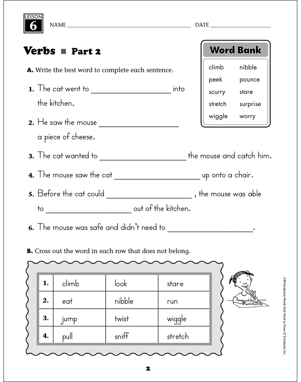 Verbs: Grade 2 Vocabulary | Printable Skills Sheets