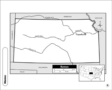Kansas State Map Printable Kansas Map Print, Aqua Landscape — Maps