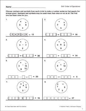 Order Of Operations With Answer Sheet Printable