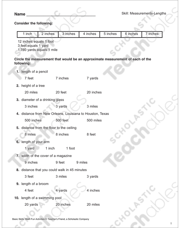 Estimating Measurement Worksheet