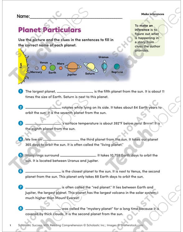 Planets Reading Comprehension Worksheets