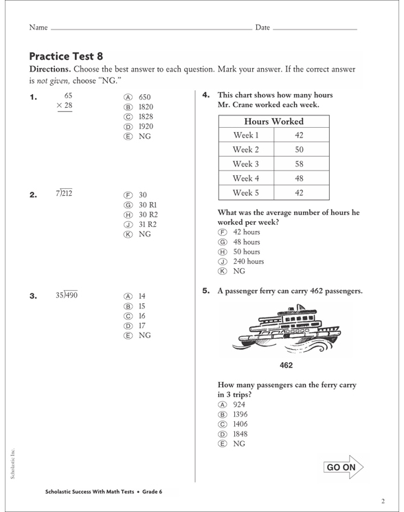 Math Skills Practice Test (Computation & Problem Solving) | Printable ...