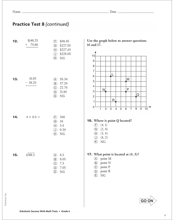 Math Skills Practice Test Computation And Problem Solving Printable Test Prep Tests And