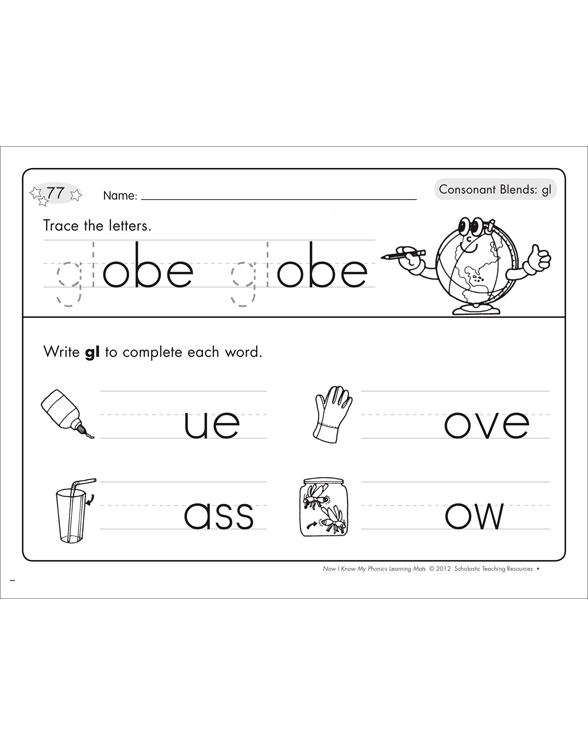 Consonant Blends (gl): Phonics Learning Mats | Printable Skills Sheets