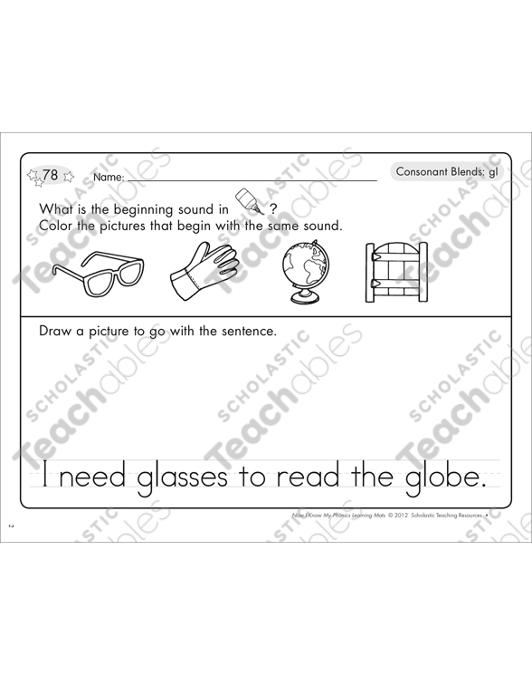 Consonant Blends (gl): Phonics Learning Mats | Printable Skills Sheets