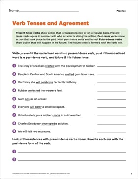 Verb Tense Agreement Worksheets Subject Verb Agreement Examples