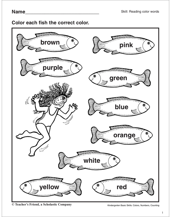 Reading Color Words: Kindergarten Basic Skills | Printable Skills Sheets