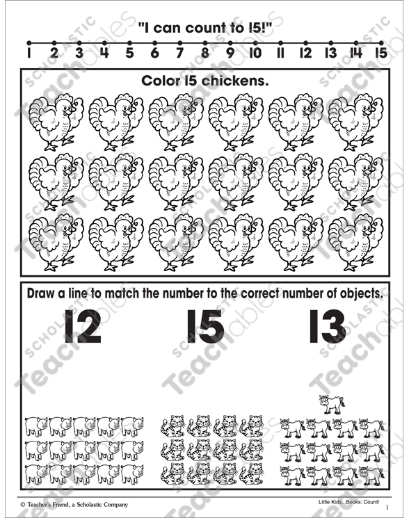Counting One to Fifteen: Math Practice Page (Color & Match) | Printable ...