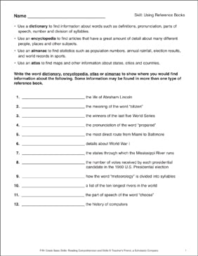 Reference Materials Worksheets