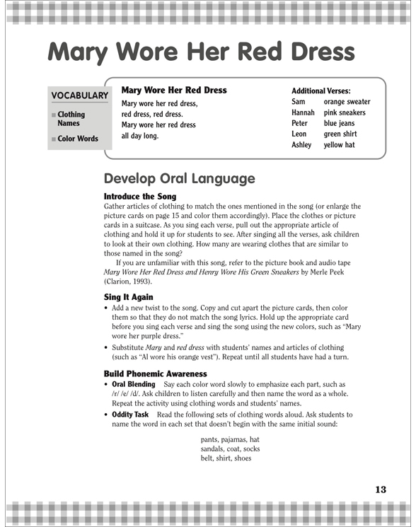 Mary Wore Her Red Dress: Clothing & Color Words | Printable Mini-Books ...