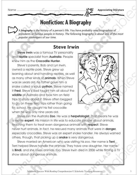 Nonfiction - A Biography (Appreciating Literature) | Printable Texts ...