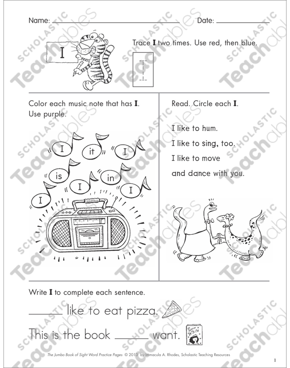 Sight Word Practice Page for “I” | Printable Skills Sheets