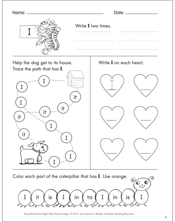 Sight Word Practice Page for “I” | Printable Skills Sheets