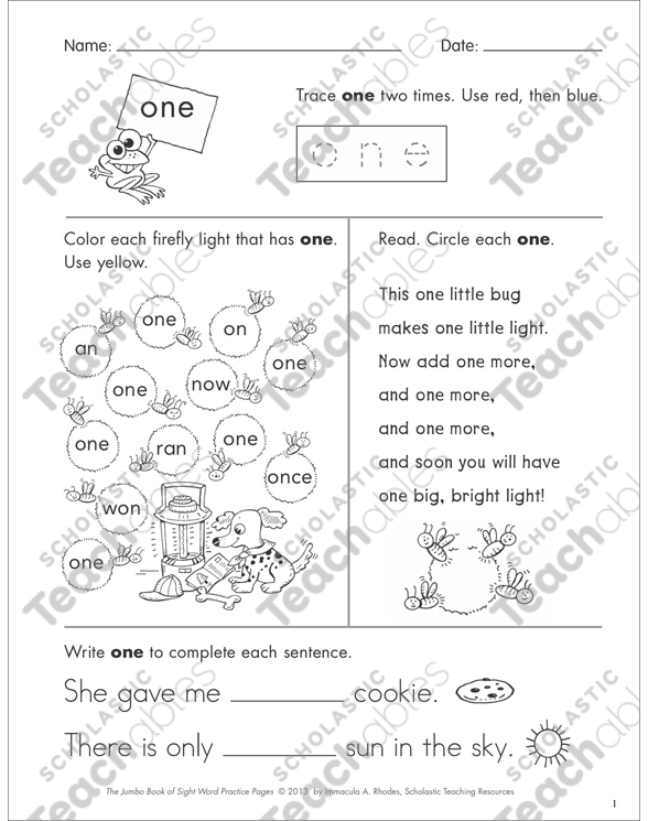Sight Word Practice Page for “one” | Printable Skills Sheets