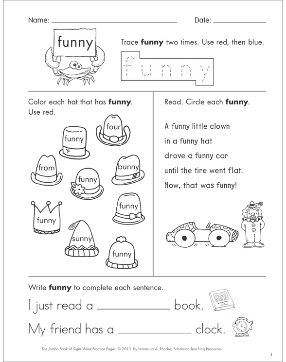 Sight Word Practice Page for “funny” | Printable Skills Sheets