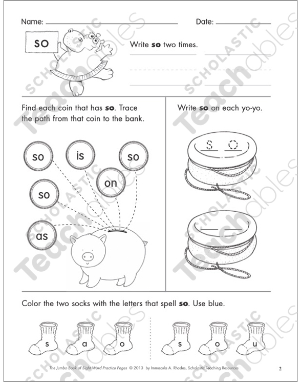 Printable So Sight Word Worksheet