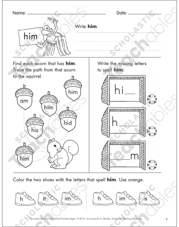 Sight Word Practice Page for “him” | Printable Skills Sheets