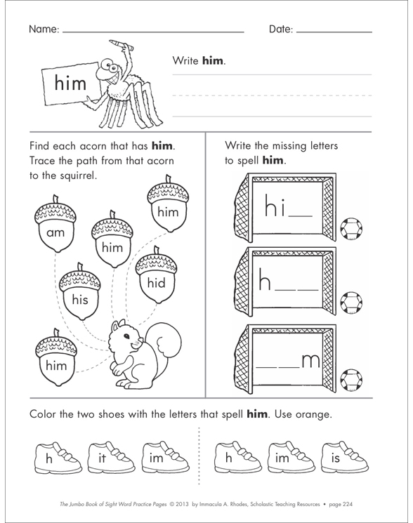 Sight Word Practice Page for “him” | Printable Skills Sheets