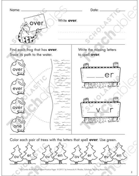 Sight Word Practice Page for “over” | Printable Skills Sheets