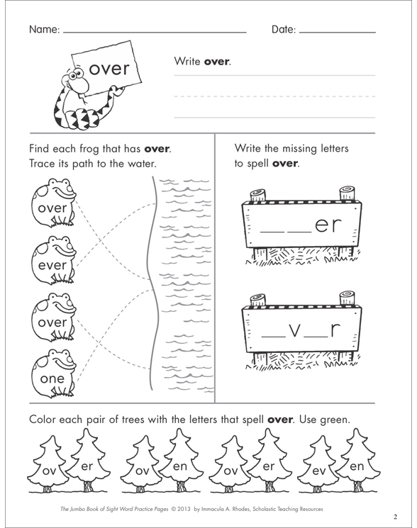 Sight Word Practice Page for “over” | Printable Skills Sheets