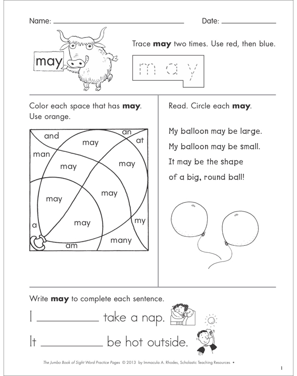 Sight Word Practice Page for “may” | Printable Skills Sheets
