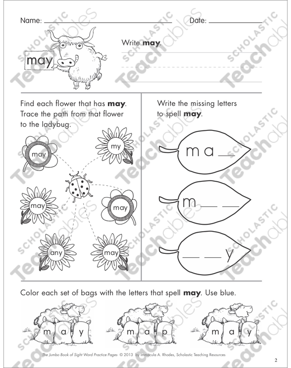 Sight Word Practice Page for “may” | Printable Skills Sheets