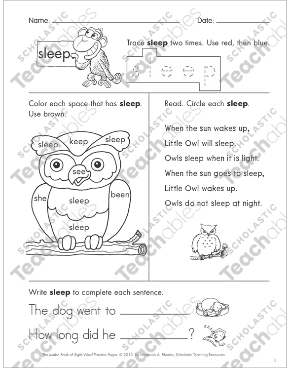 Sight Word Practice Page for “sleep” | Printable Skills Sheets