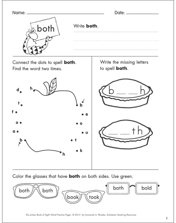 Sight Word Practice Page for “both” | Printable Skills Sheets