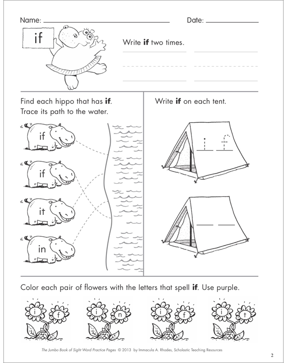 Sight Word Practice Page for “if” | Printable Skills Sheets