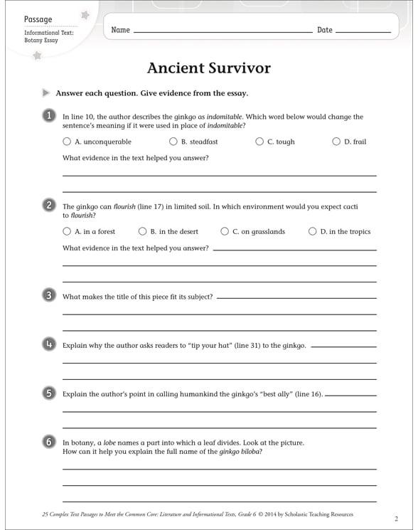 Ancient Survivor: Text & Questions | Printable Texts and Skills Sheets