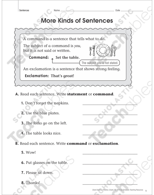 Commands And Exclamations Worksheets For 2nd Grade
