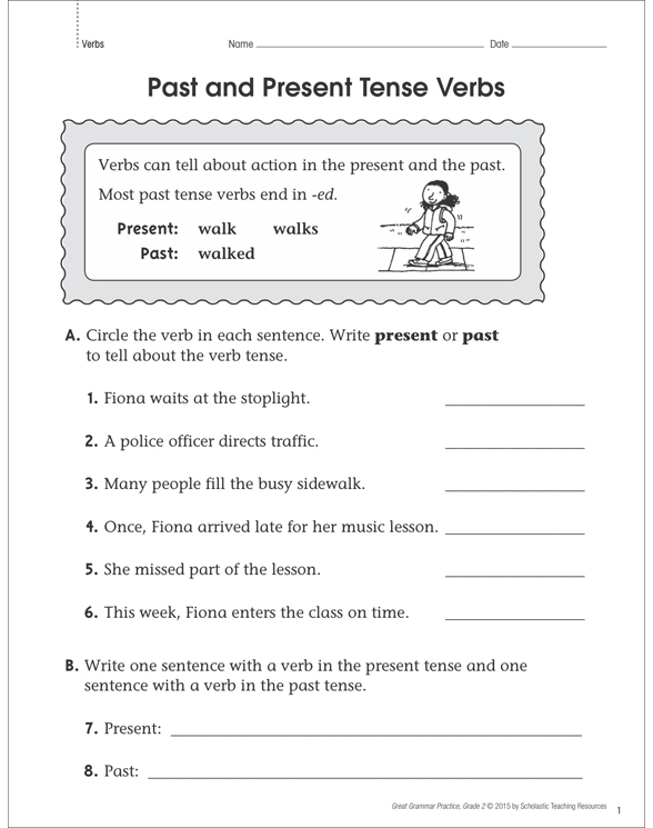 Past & Present Tense Verbs: Grammar Practice Page | Printable Skills Sheets