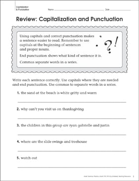 Capitalization And Punctuation Worksheets With Answers