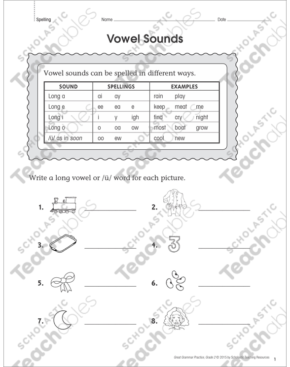 Vowel Sounds (Spelling): Grammar Practice Page | Printable Skills Sheets