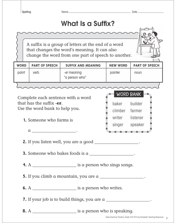 What Is a Suffix? Grammar Practice Page | Printable Skills Sheets