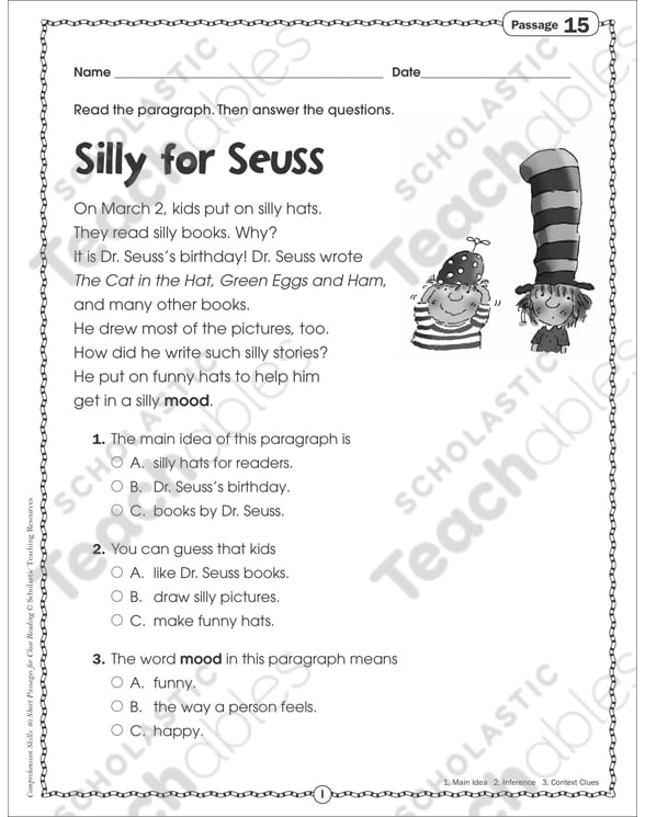 Dr Seuss Reading Comprehension Worksheets
