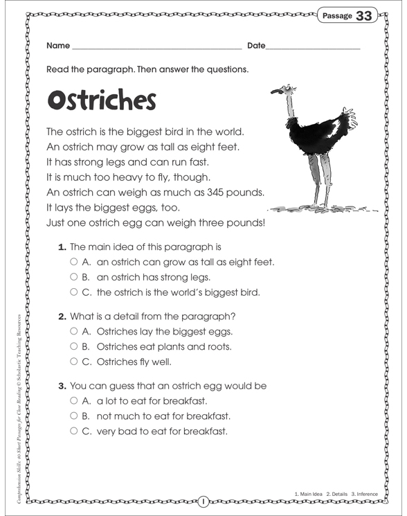 Ostriches: Close Reading Passage | Printable Skills Sheets and Texts