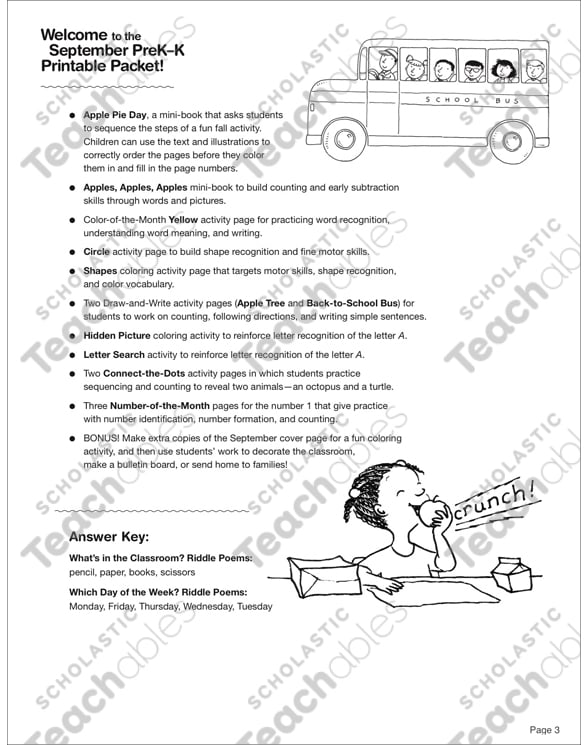 September PreK-K Printable Packet | Printable Monthly Packs