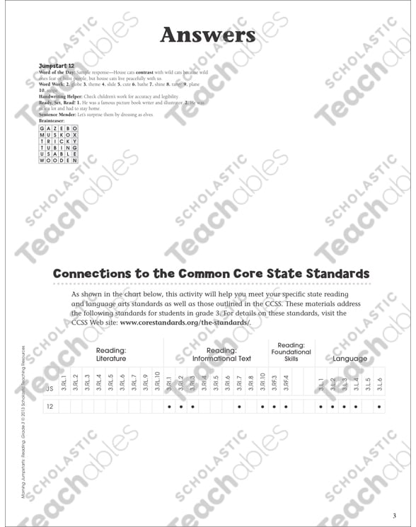 Independent Practice: Grade 3 Reading Jumpstart 12 | Printable Skills ...