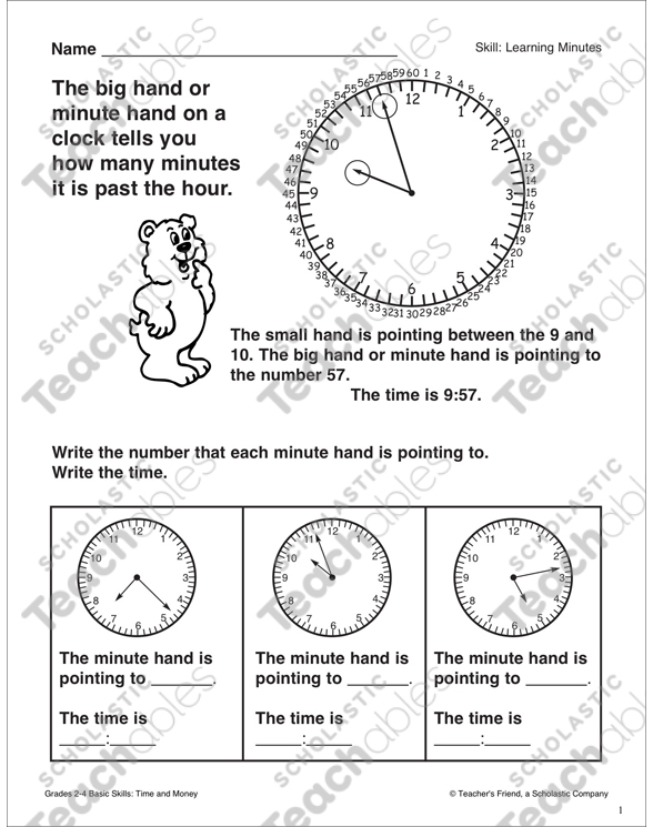 Telling Time to the Minute (Grades 2-3) | Printable Skills Sheets