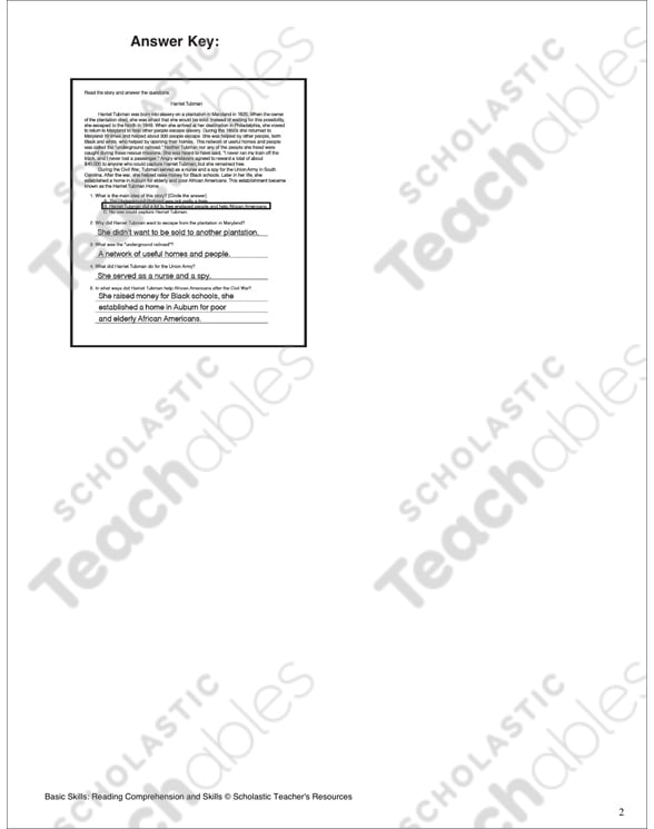 Harriet Tubman: Reading Comprehension Passage | Printable Texts and ...