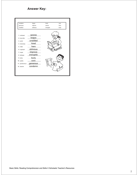 Antonyms: 6th Grade Reading Skills | Printable Skills Sheets