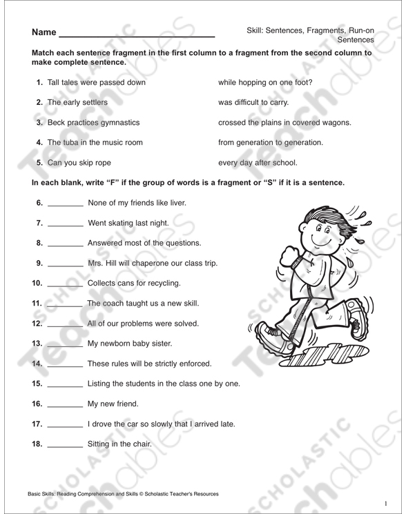 Sentence Fragments And Run Ons Worksheet With Answers
