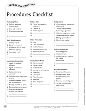 Classroom Procedures Checklist Classroom Procedures Checklist Teach
