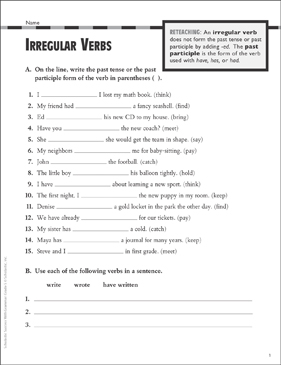 List Of Irregular Verbs For 3rd Grade